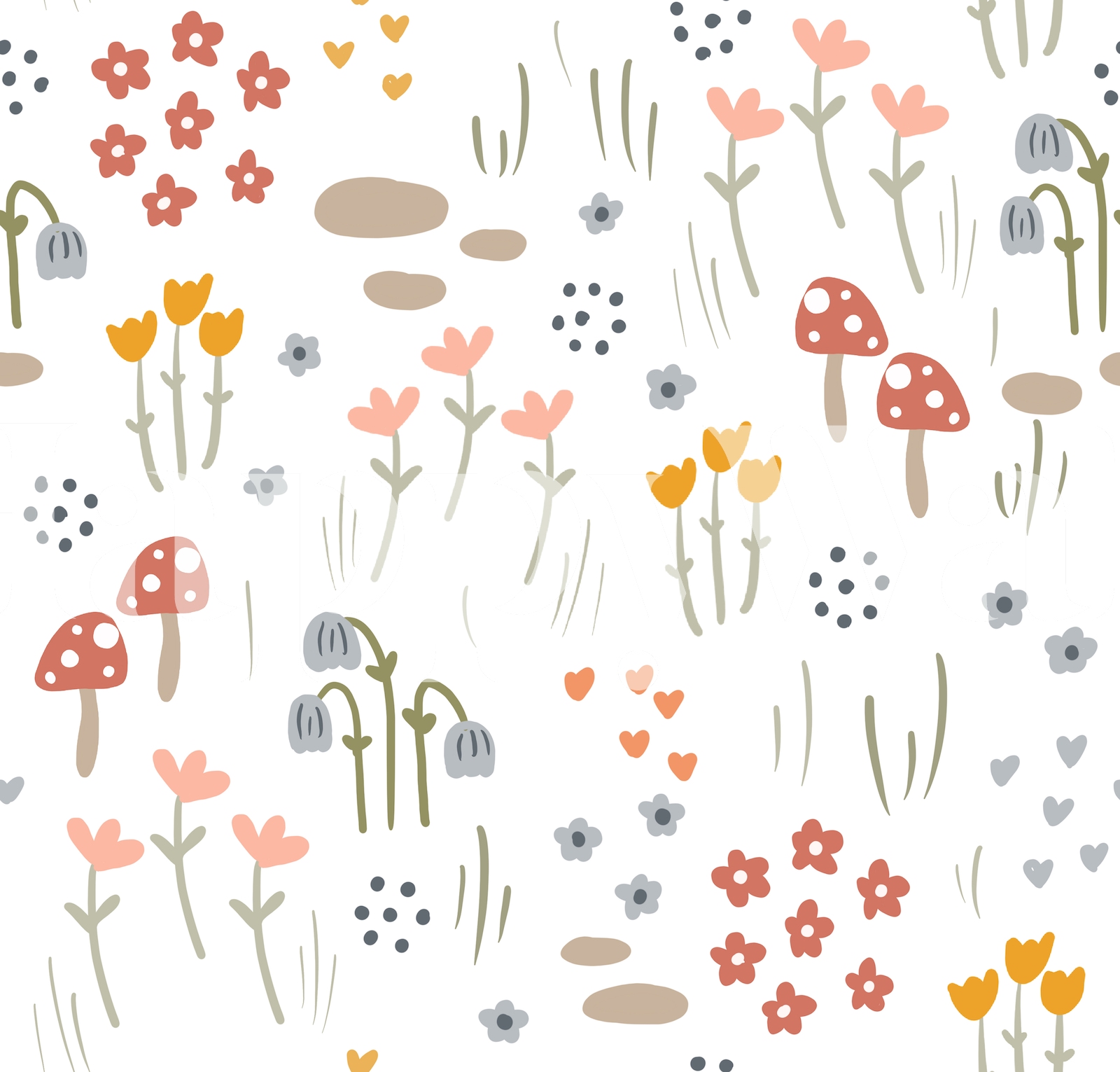 Floral Mushroom Pattern Wallpaper