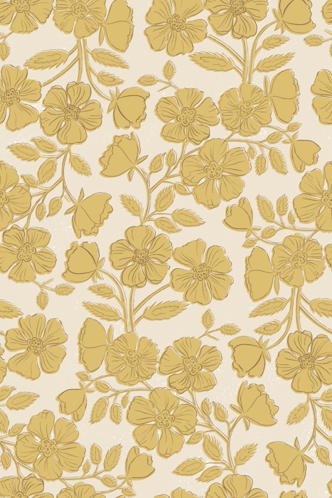 Yellow Floral Wallpaper with Wild Rose Design