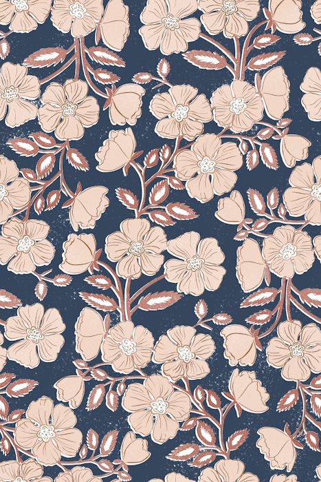 Navy Floral Wallpaper with Wild Roses Design