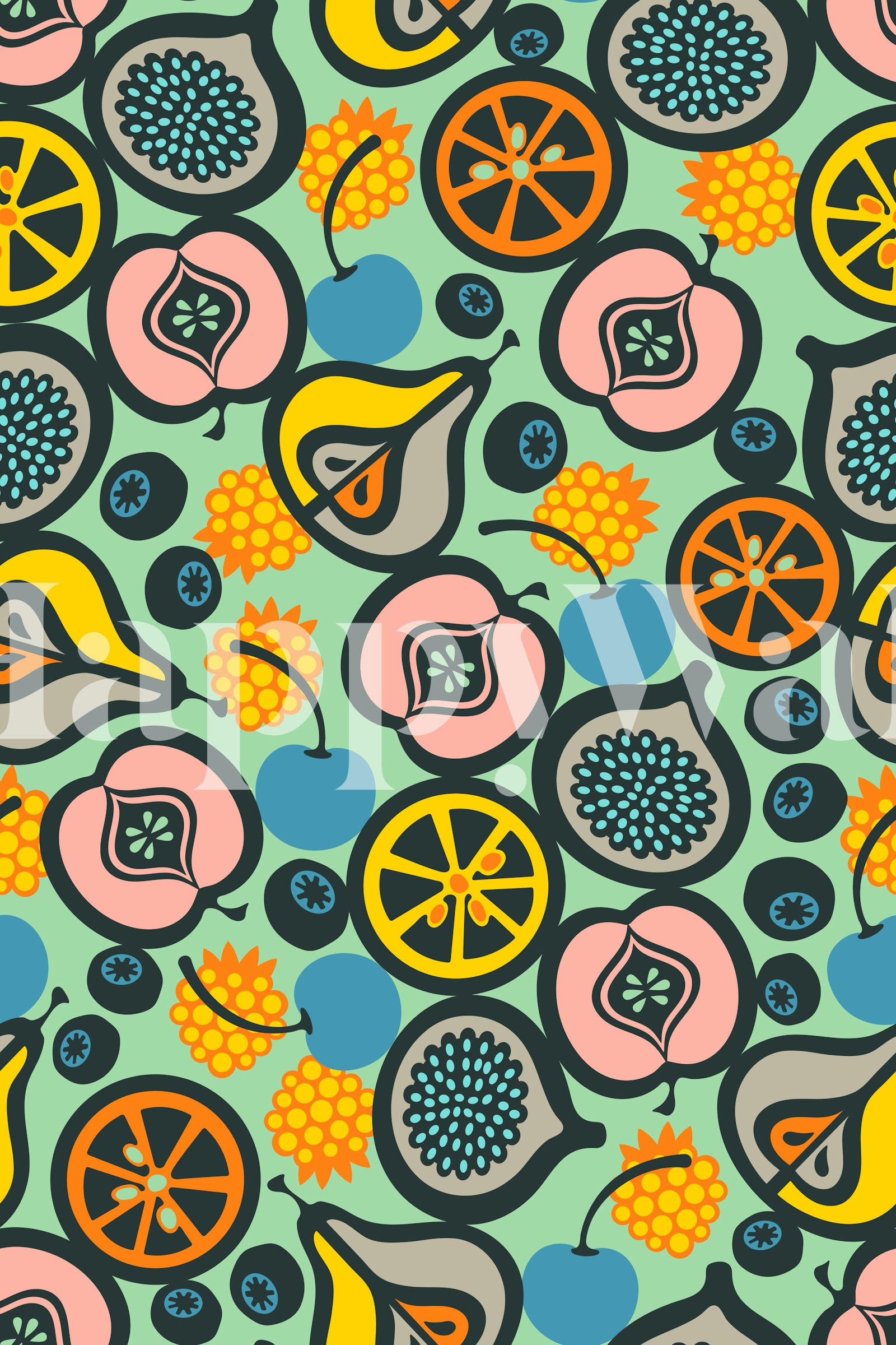 Colorful Retro Fruit Pattern Wallpaper