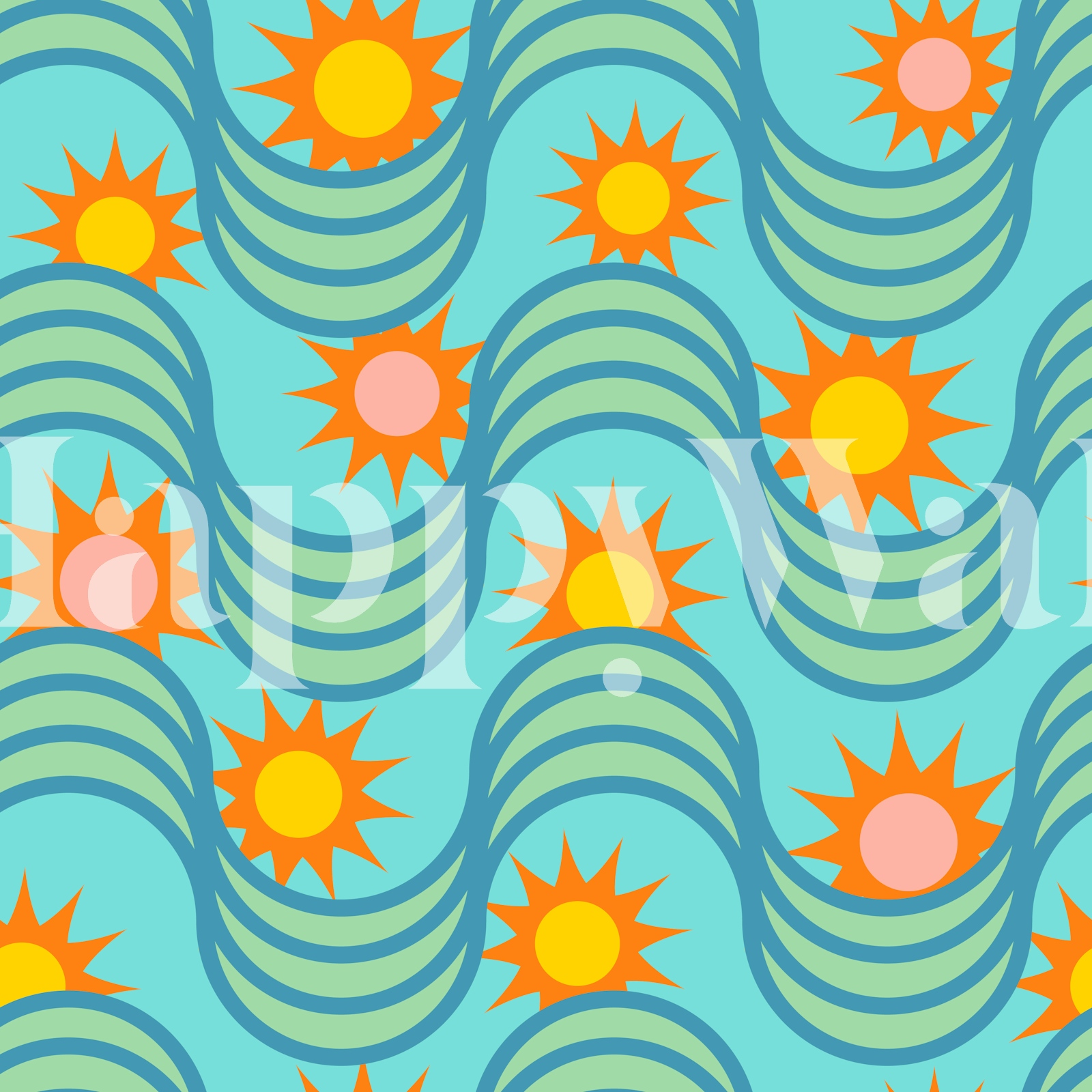 Retro Rising Sun Waves Blue Wallpaper