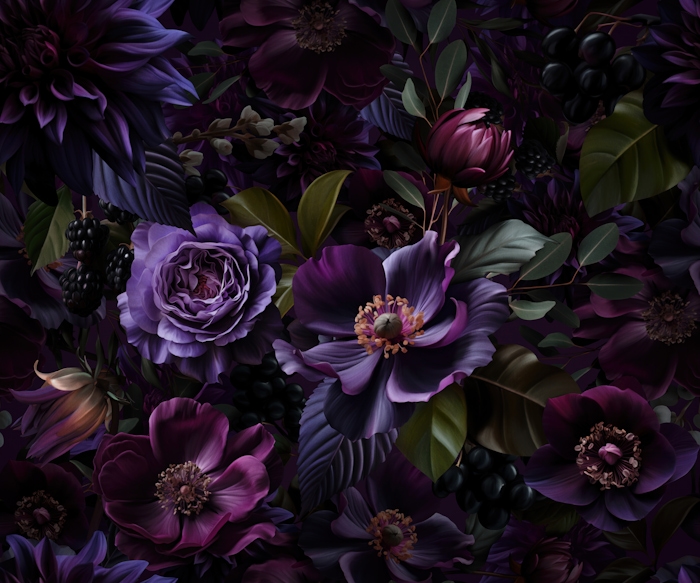 Midnight Garden Purple Flower Magic Wallpaper