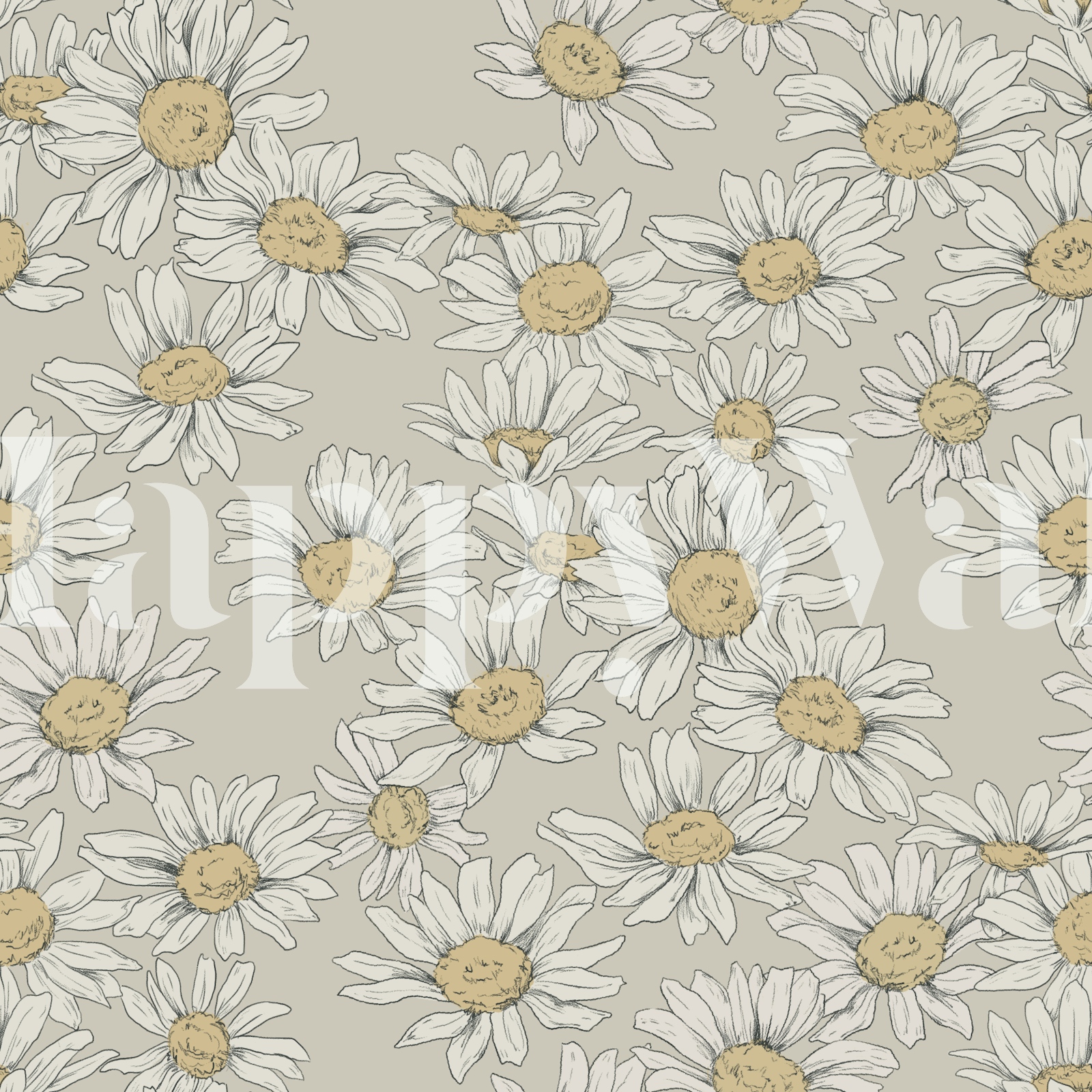 Floral Daisy Beige Wallpaper for Bedroom