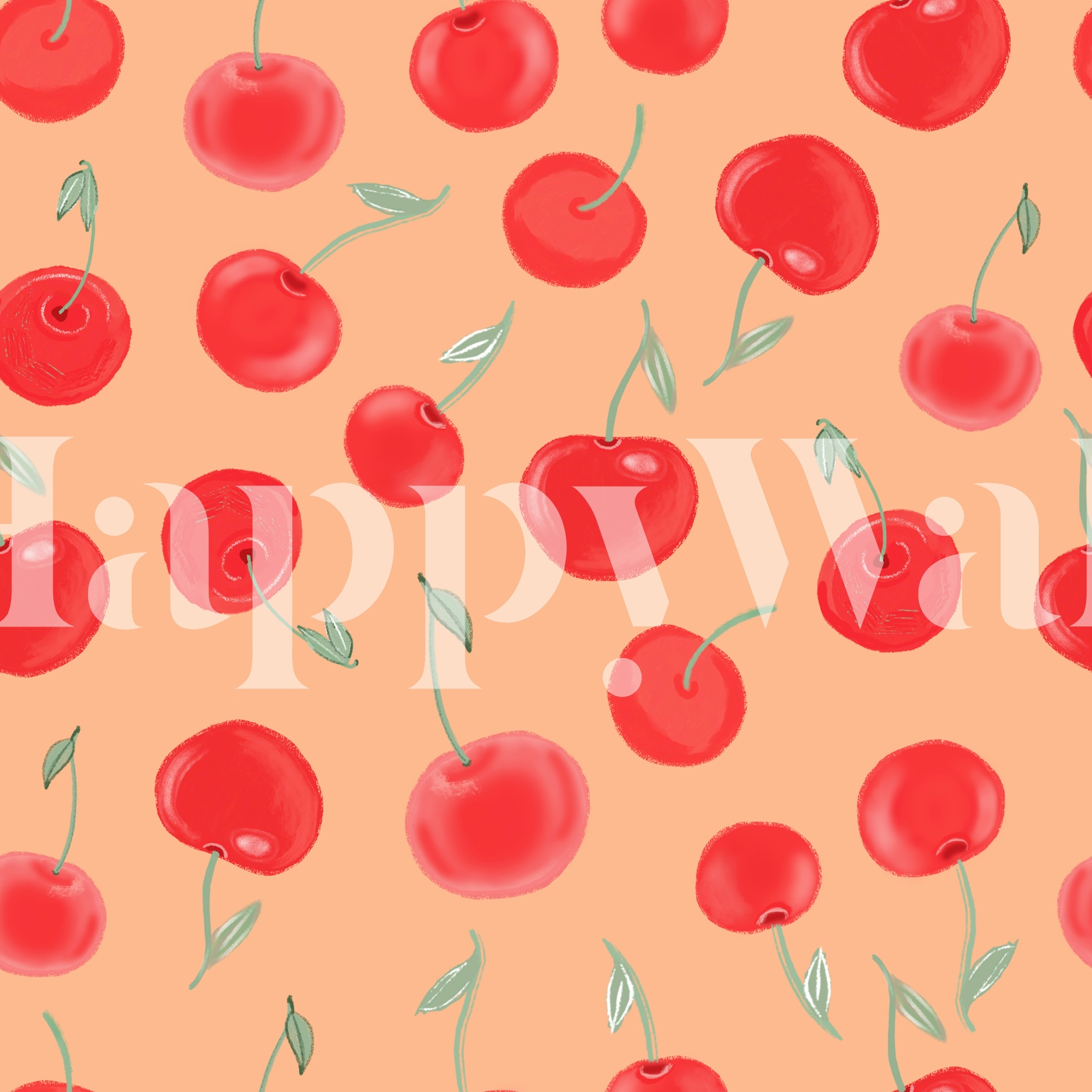 Orange Colored Cherry Pattern Wallpaper | happywall.com