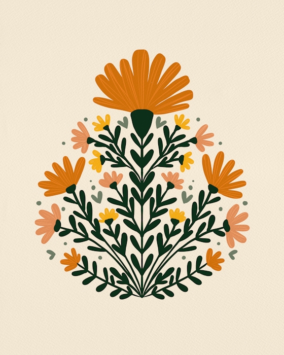 Symmetrical Floral Bouquet - Orange | Happywall.com