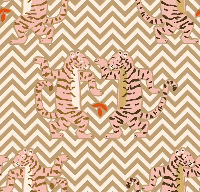 Dancing Tiger Zig Zag Pattern Wallpaper
