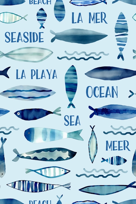 Whimsy Watercolor Fish Wallpaper | happywall.com