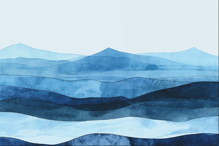 Calm Blue Landscape Watercolor Art | Happywall