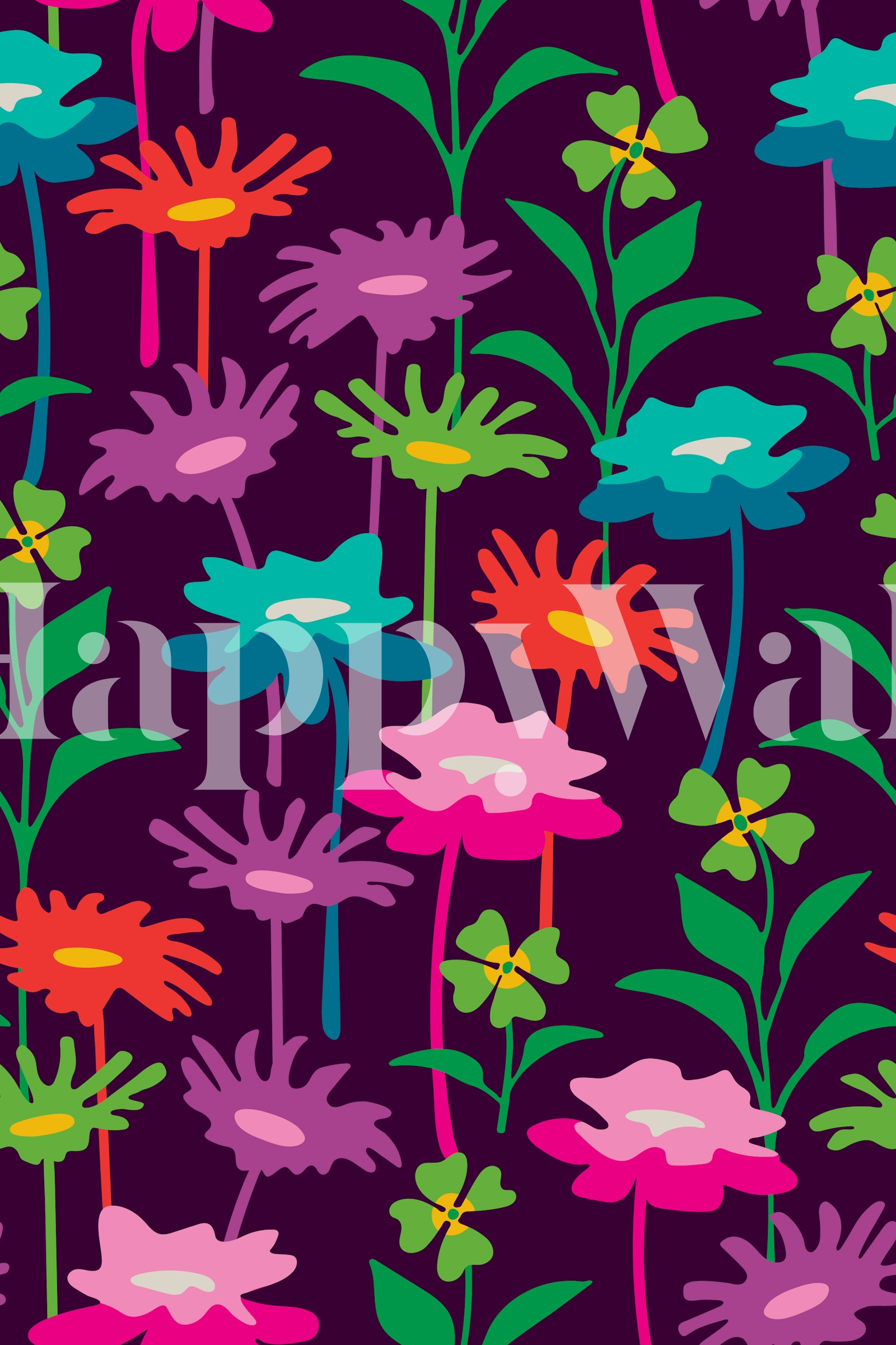 Garden Meadow Retro Floral Wallpaper