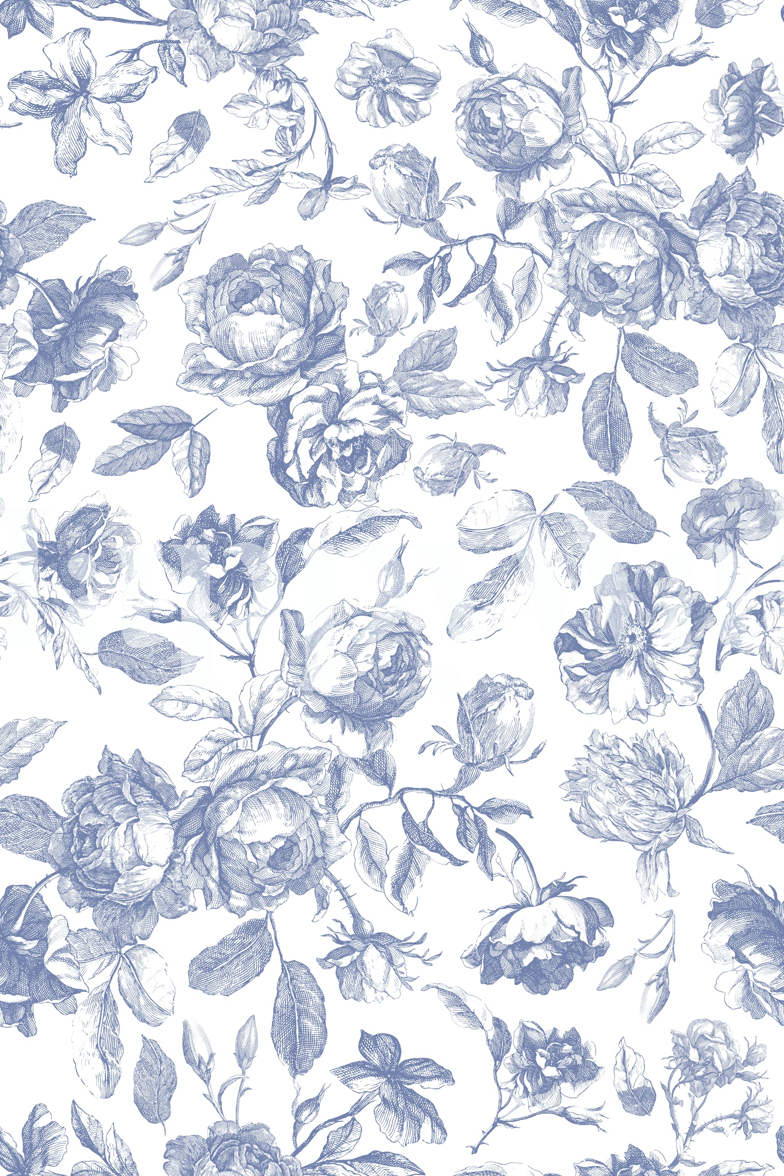 Blue Floral Toile Wallpaper for Home Decor