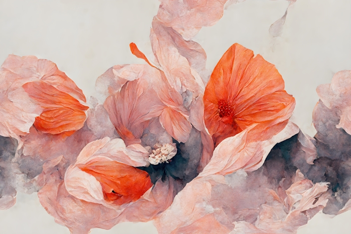 Salmon Flowers Wallpaper - Happywall