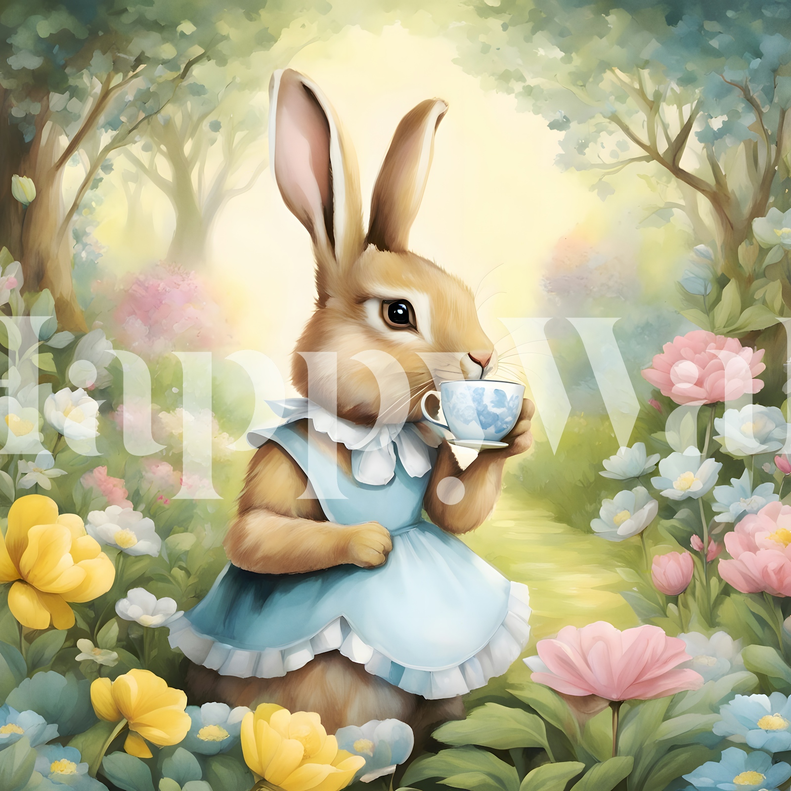 Cute Bunny Floral Wallpaper for Kids Rooms