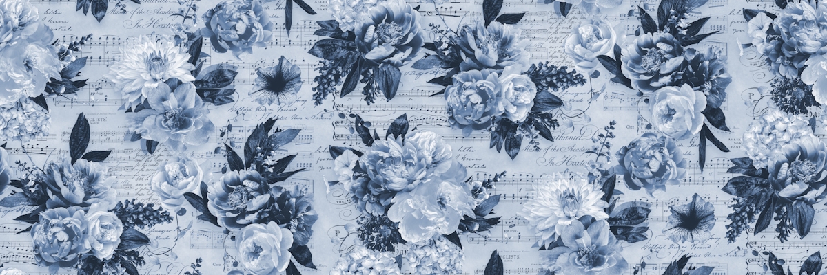 Music And Flowers Vintage Blue Opulence - Happywall