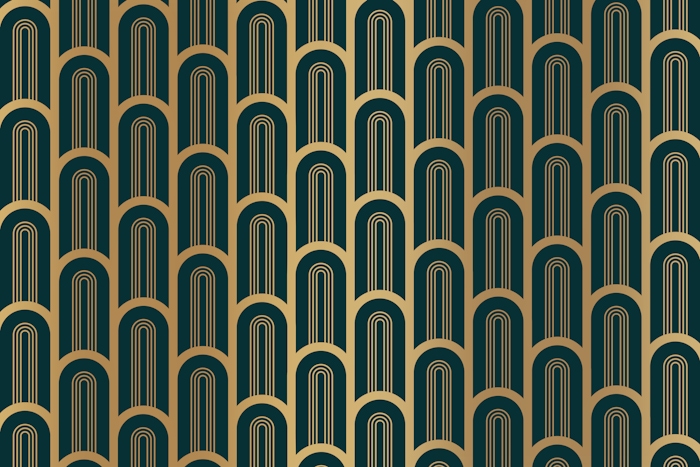 Art Deco Luxury Cyan and Gold Columns - Happywall