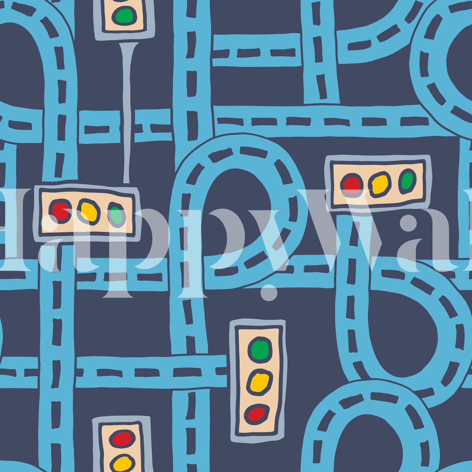 Kids Traffic Map Wallpaper - Blue Design