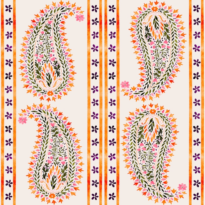 Paisley Blocks and Strip Wallpaper - Happywall