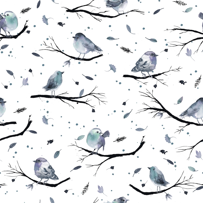 Winter Birds Branches Trees - Happywall