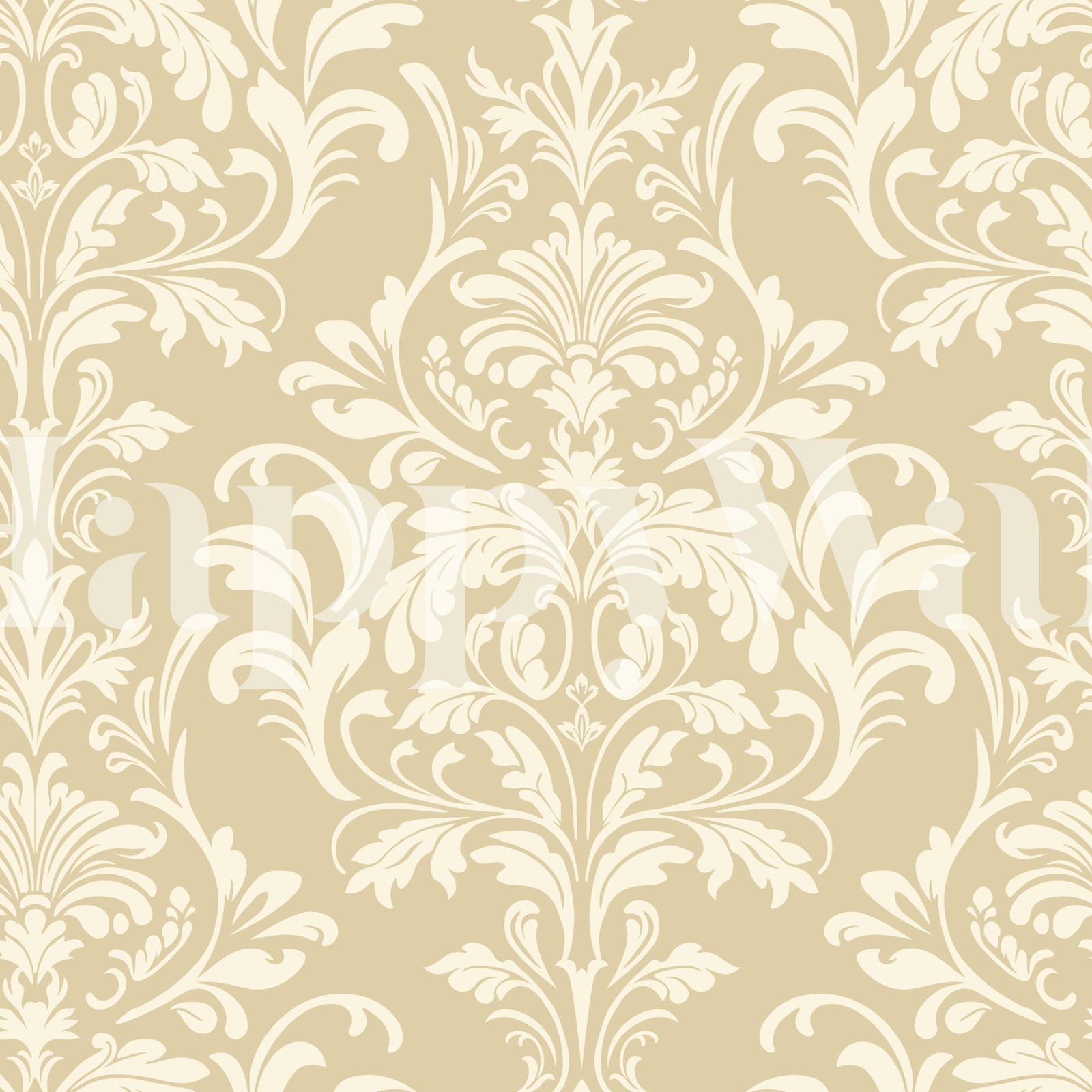 Beige Damask Floral Wallpaper