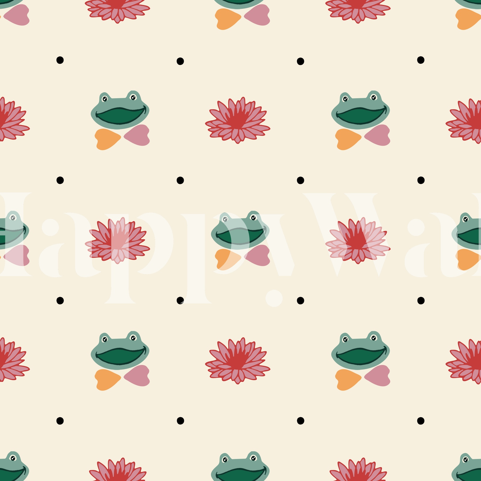 Frog and Lily Beige Wallpaper - Happywall