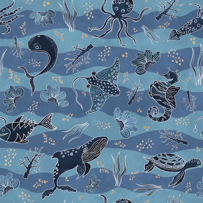 Ocean Life Blue Tropical Wallpaper