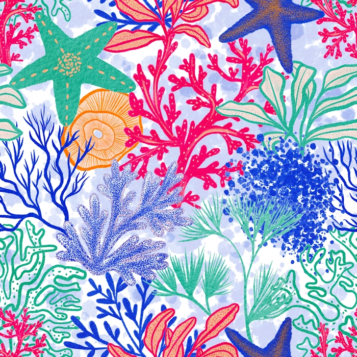Vibrant Coral Reef Floral Wallpaper