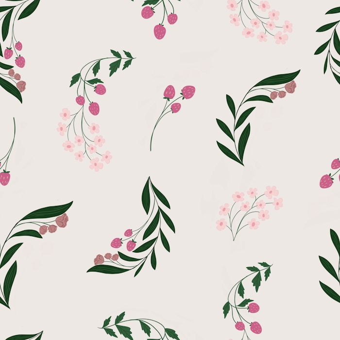 Pink Strawberry and Botanicals Wallpaper | Happywall