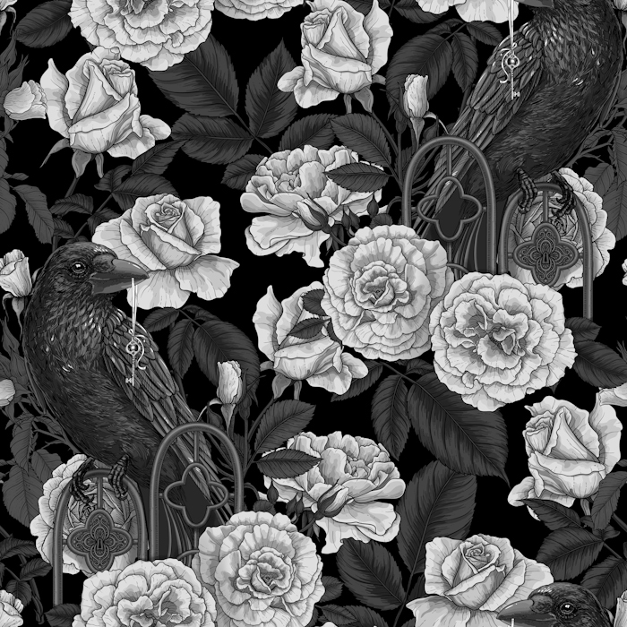 Ravens and White Roses Wallpaper | Happywall