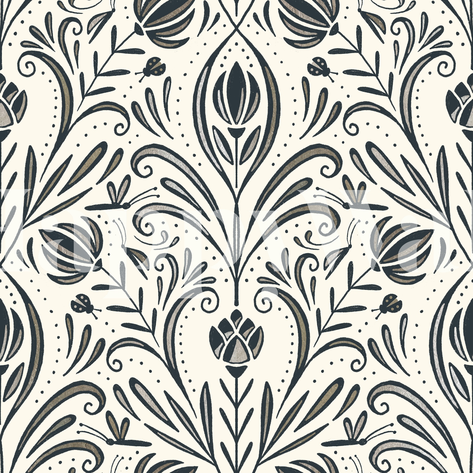 Rochelle Monochrome Wallpaper | Happywall