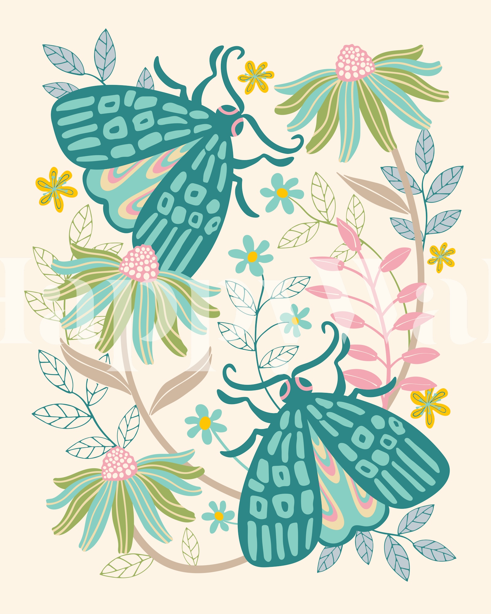 Tangled Garden Moths Wallpaper | happywall.com