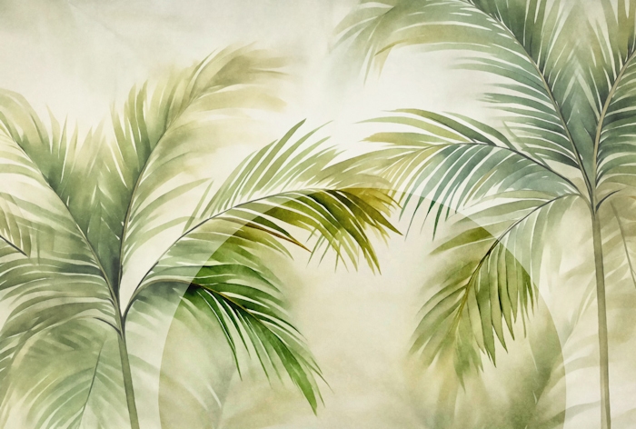 Tropical Palm Cove Morning Watercolor Art - Happywall