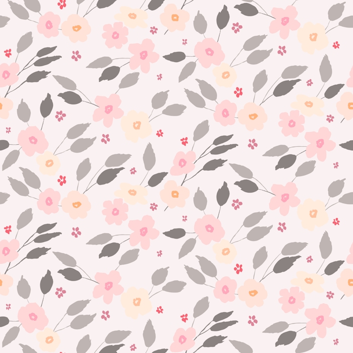 Pink Floral Kids Wallpaper with Leaves