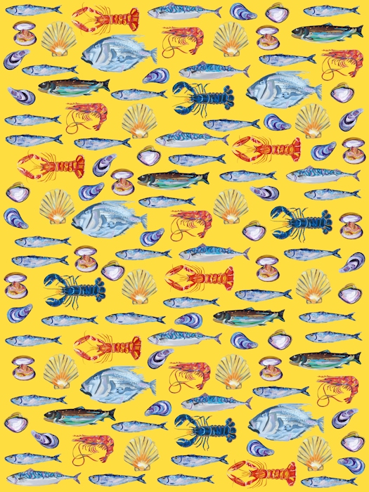 Deep Ocean Fish Pattern Yellow Wallpaper