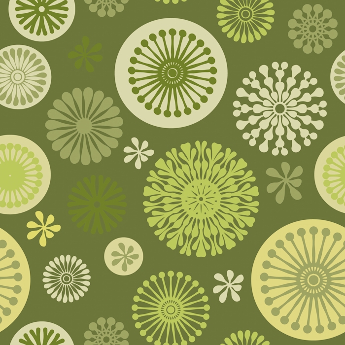 Retro Vibe Stylized Flowers Green Wallpaper