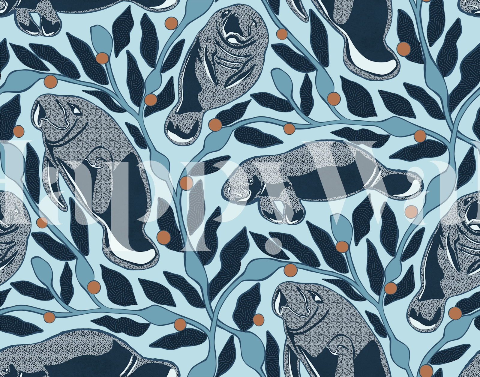 Blue Manatee Wallpaper for Nautical Decor
