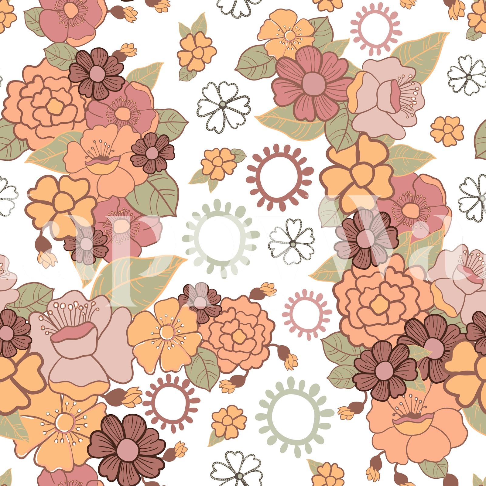 Retro Flowers Pattern II - Happywall