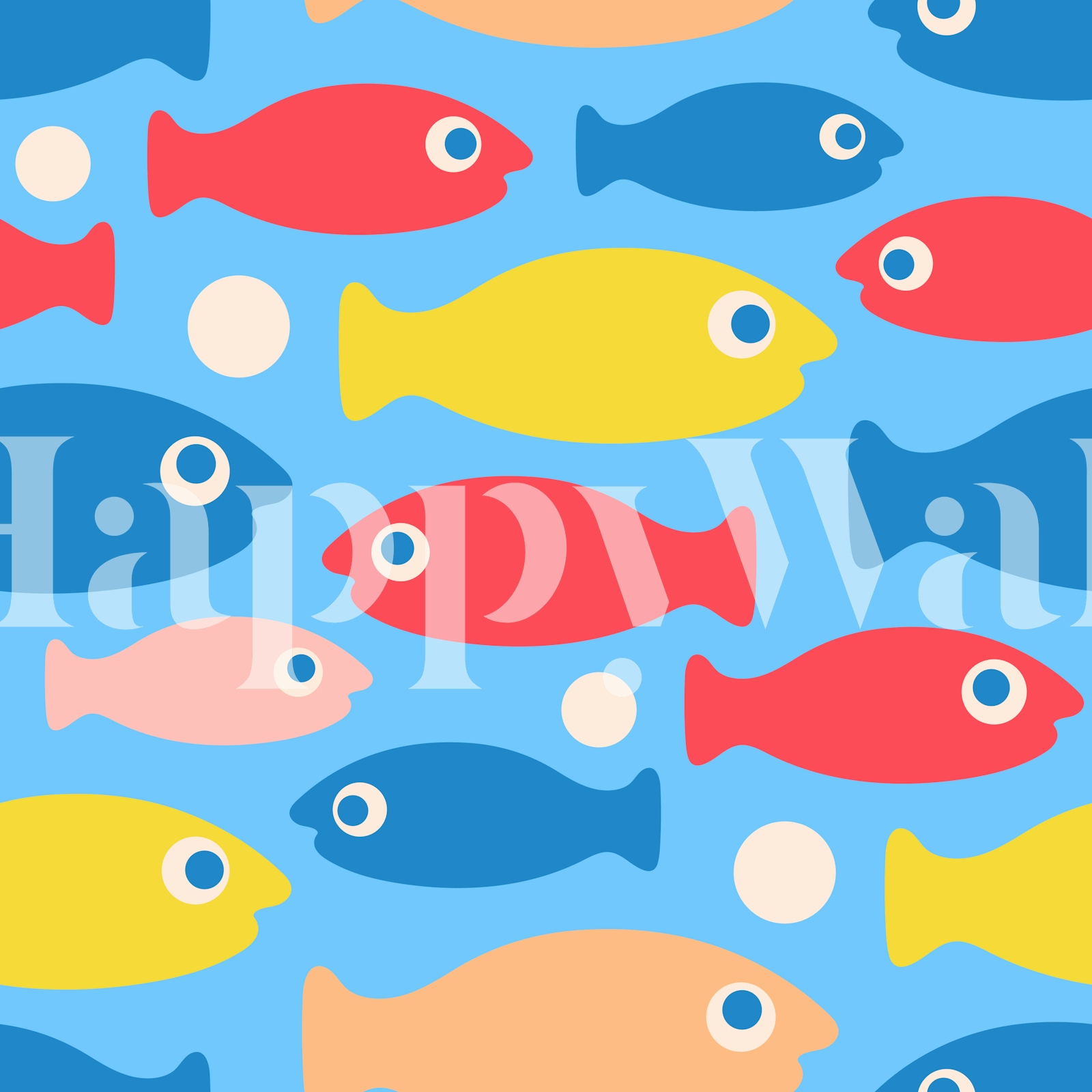 Cute Blue Fish Pattern Wallpaper