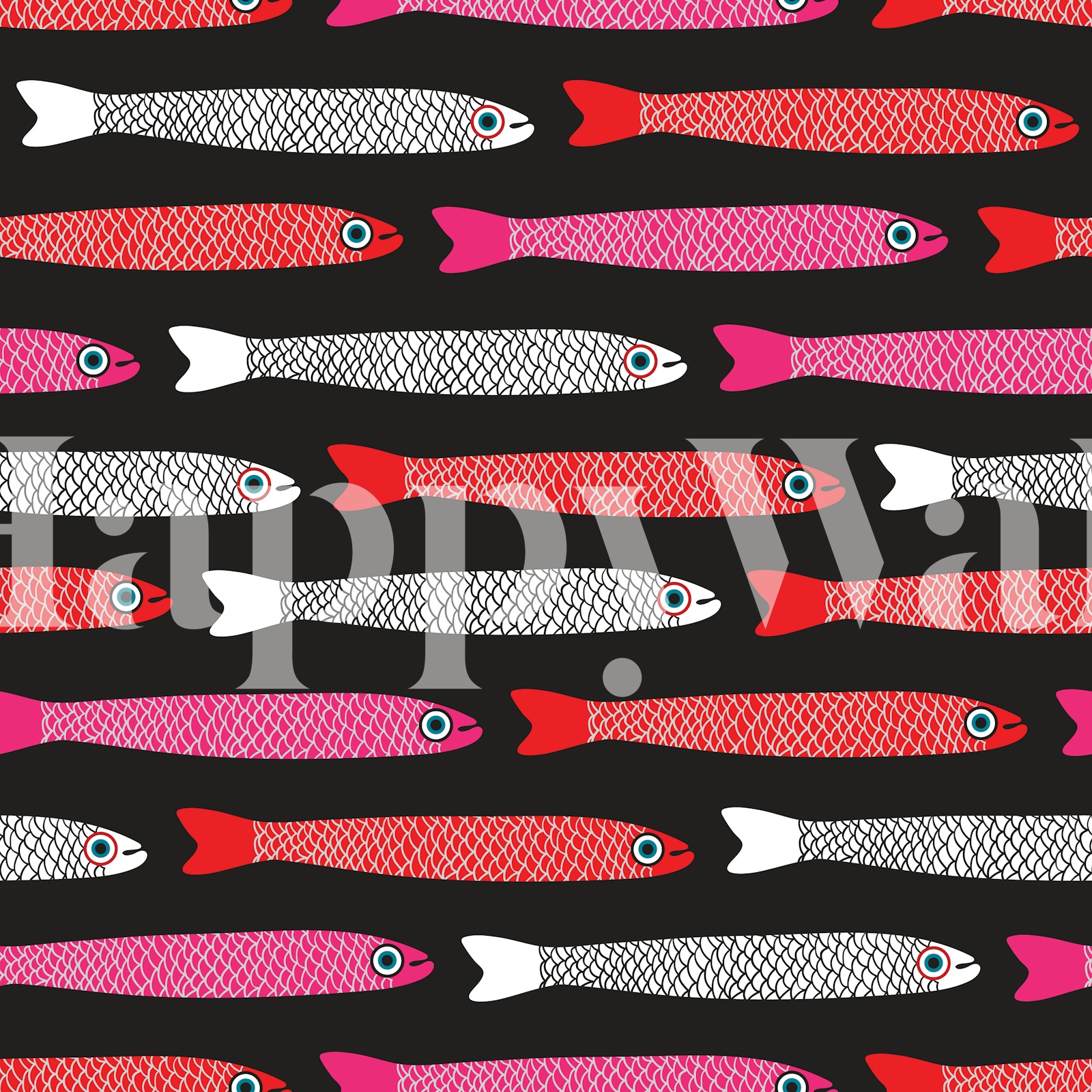 Colorful Retro Fish Black Wallpaper