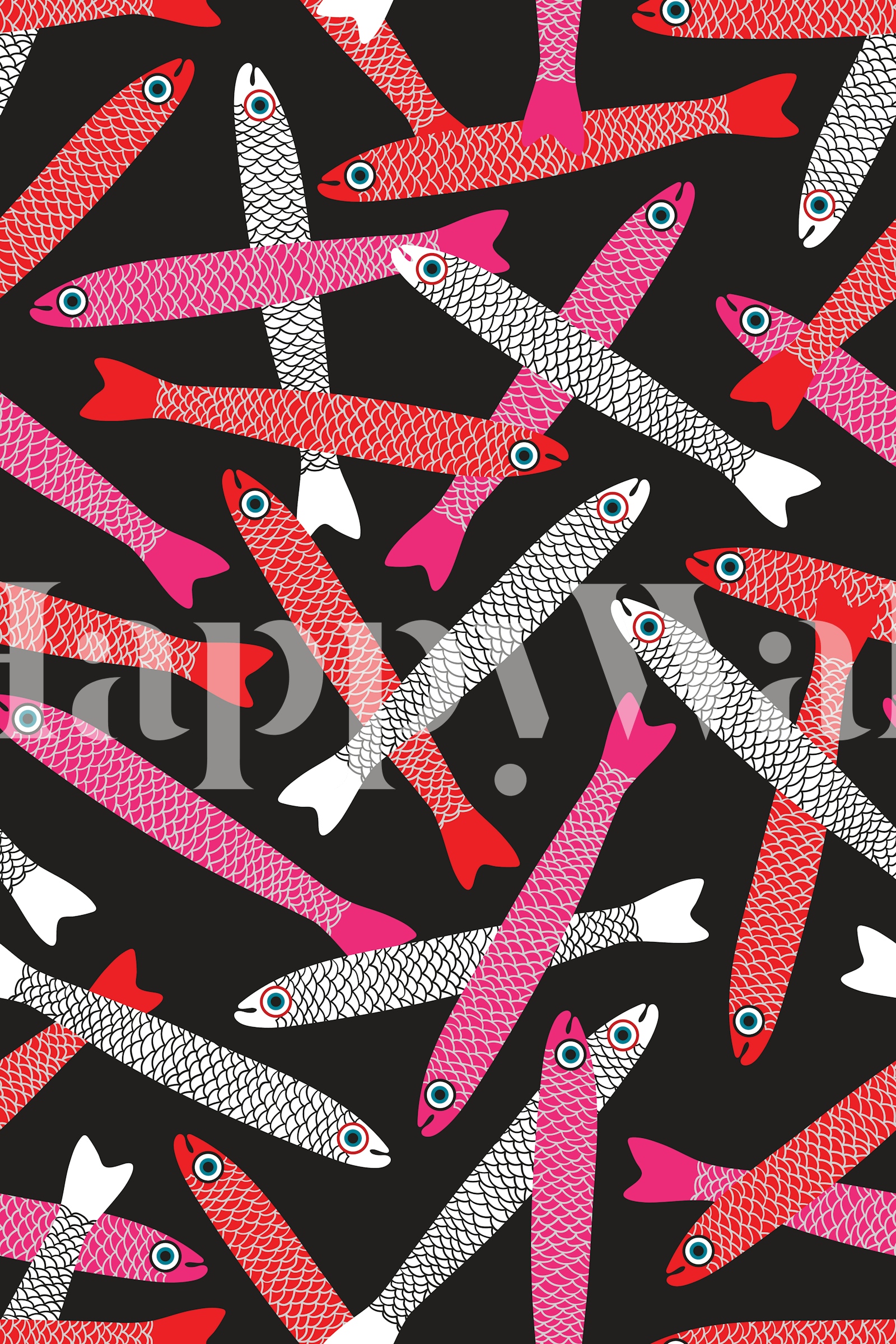 Retro Fish Tossed Black Wallpaper