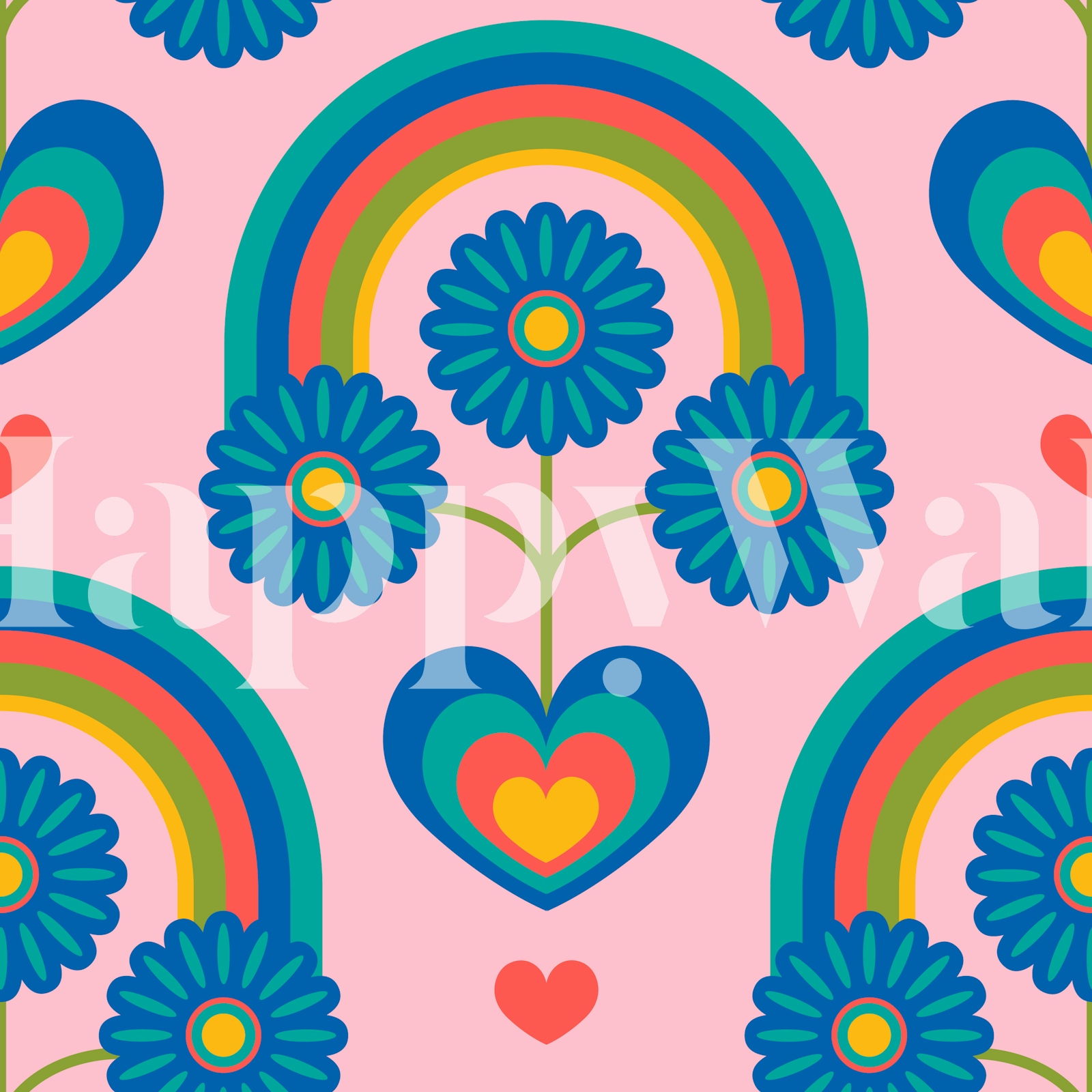 Retro Scandi Floral Pink Wallpaper | happywall.com