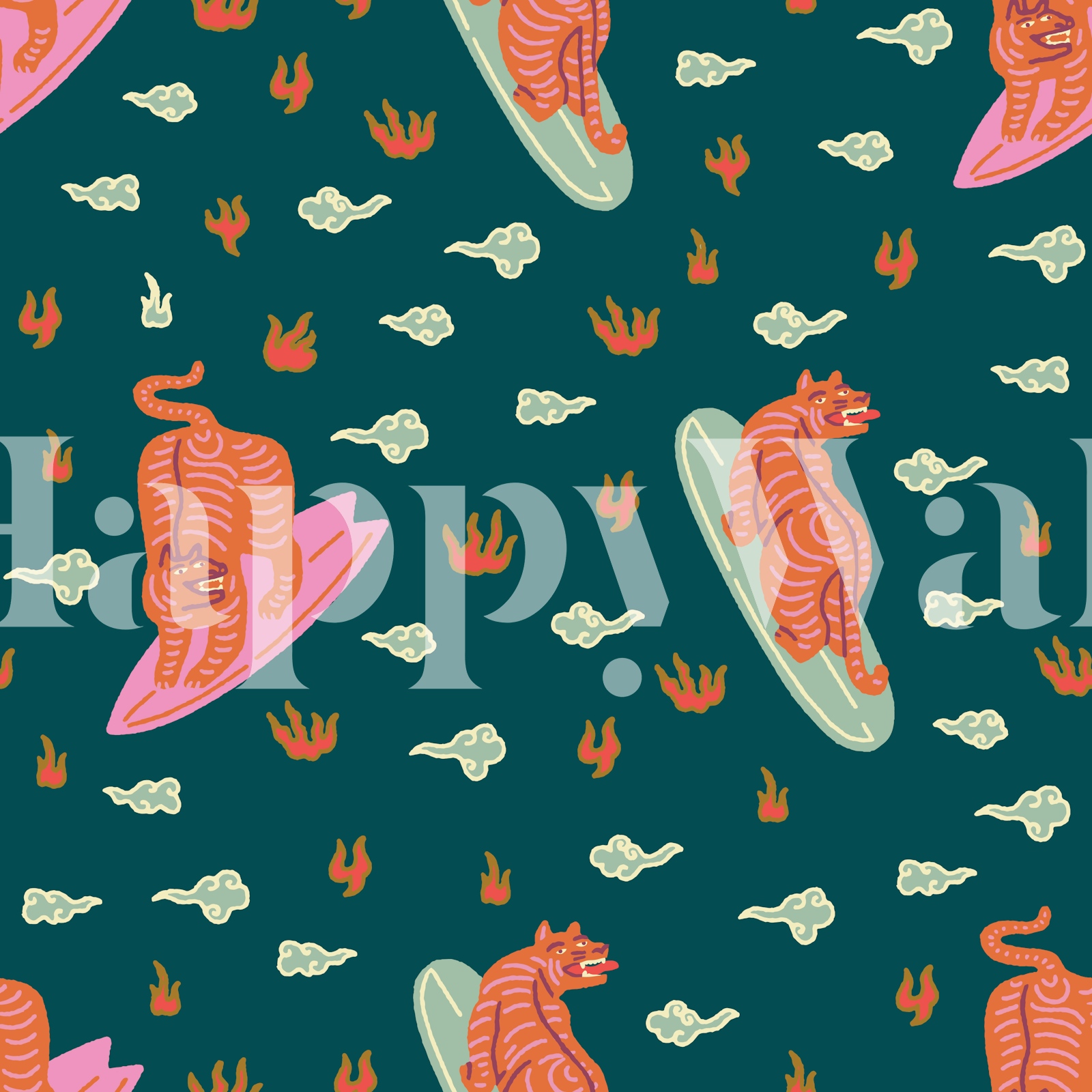 Surfing Tiger Pattern Wallpaper