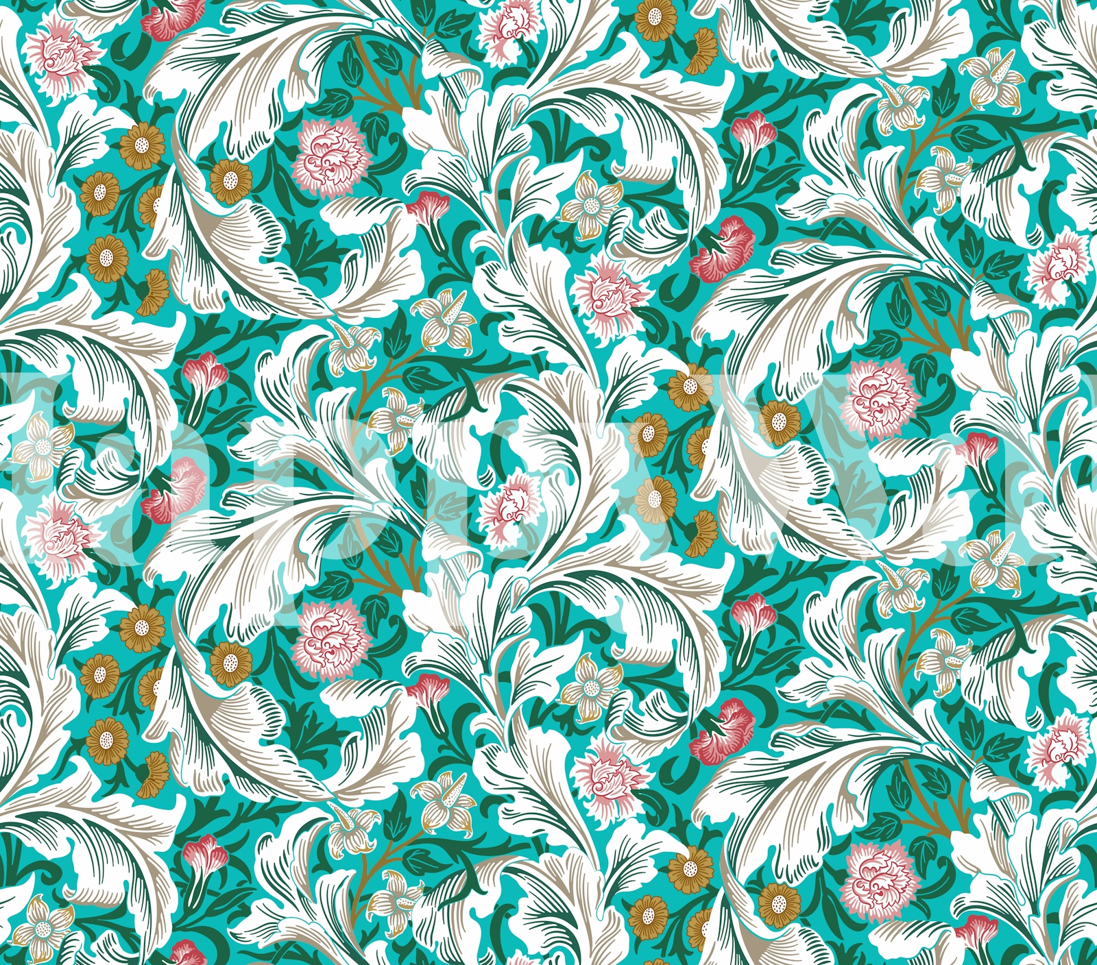 Victorian Floral Wallpaper on Robin Egg Blue