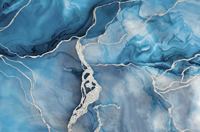 Precious Marble Chic Ice Blue Silver Wallpaper