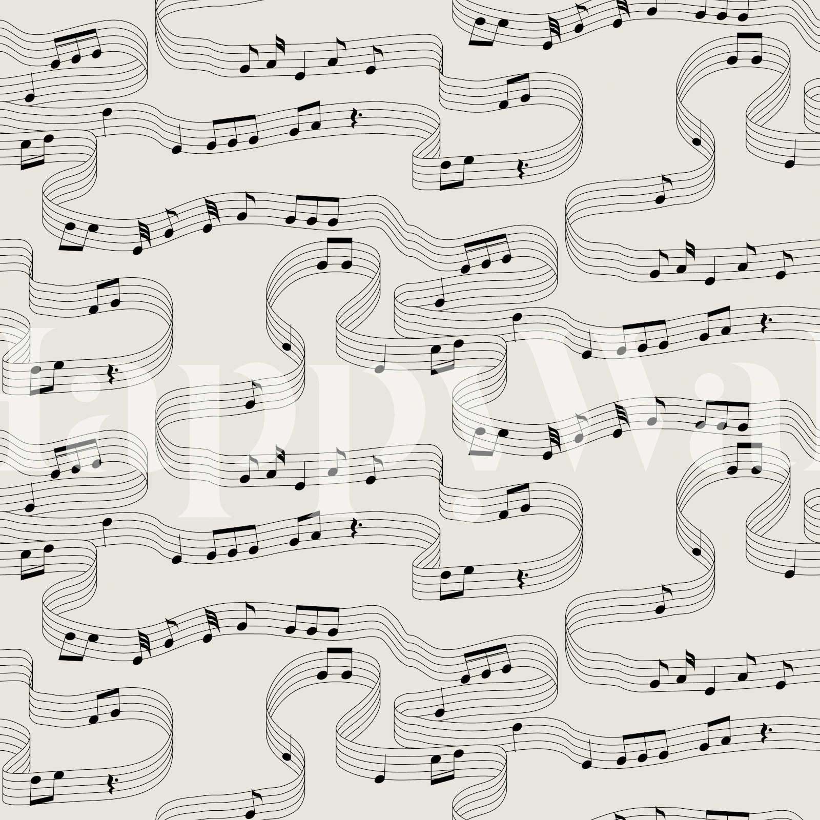 Musical Notes Black and Cream White - Happywall