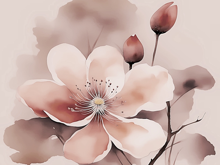 Large Antique Wabi Sabi Magnolia Flower Wallpaper