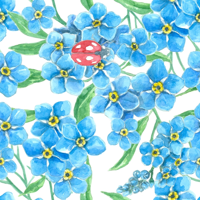 Forget Me Not and Ladybugs Wallpaper - Happywall