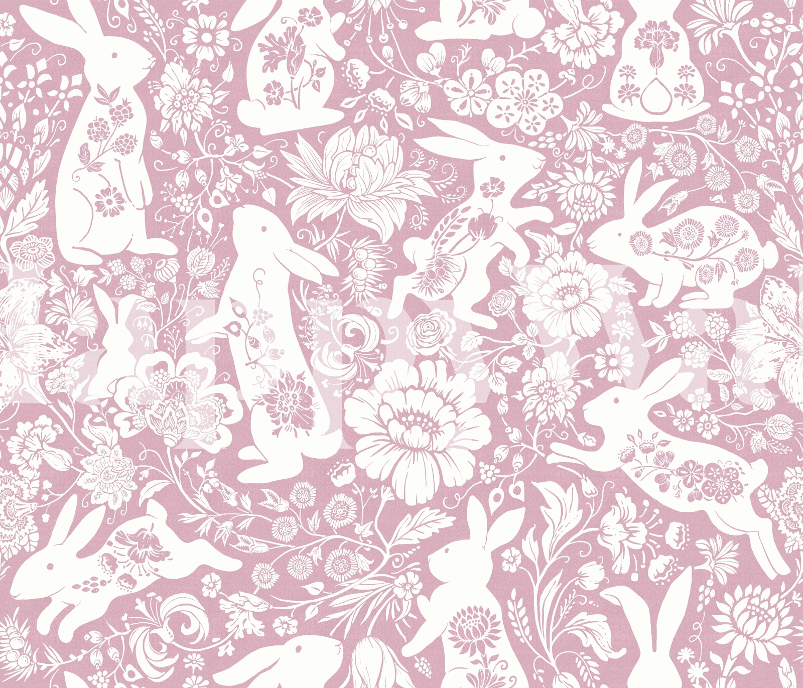 Pink Floral Rabbit Wallpaper for Kids Rooms