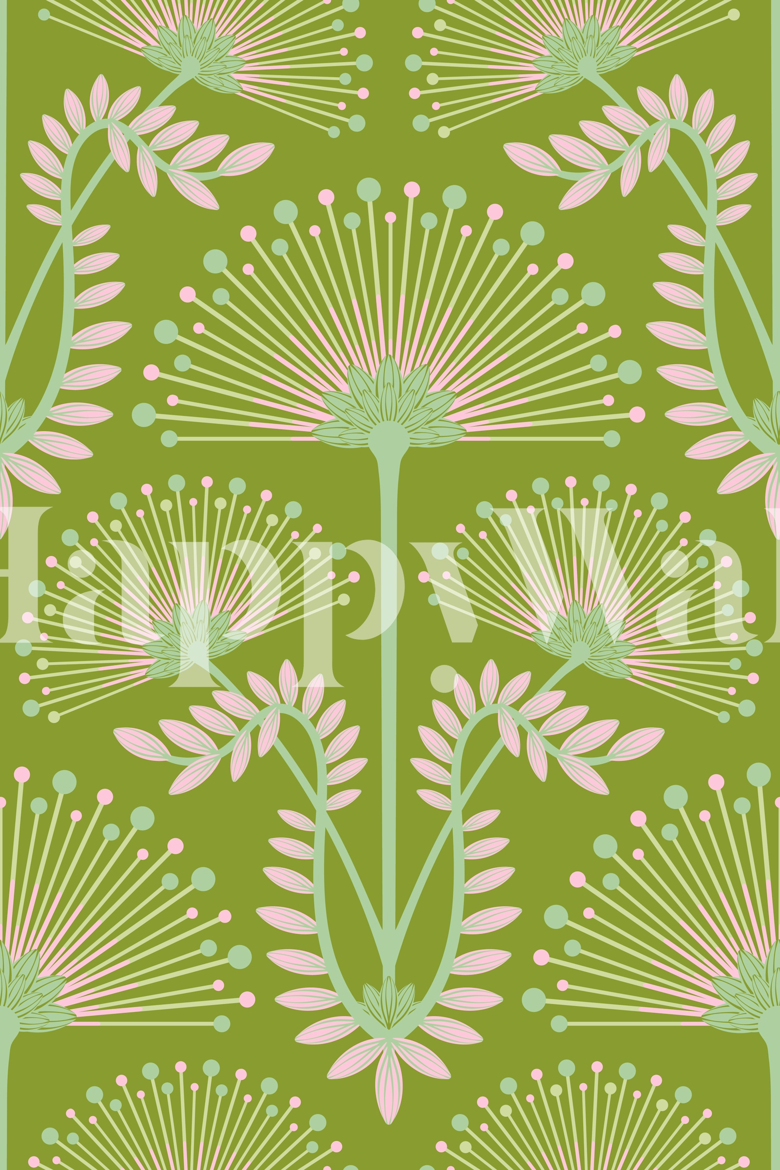 Art Deco Floral Wallpaper in Spring Green