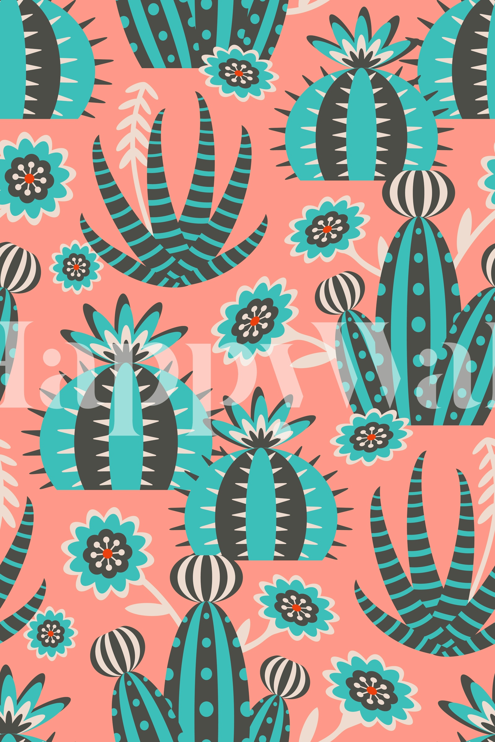 Desert Garden Retro Cactus Wallpaper | happywall.com