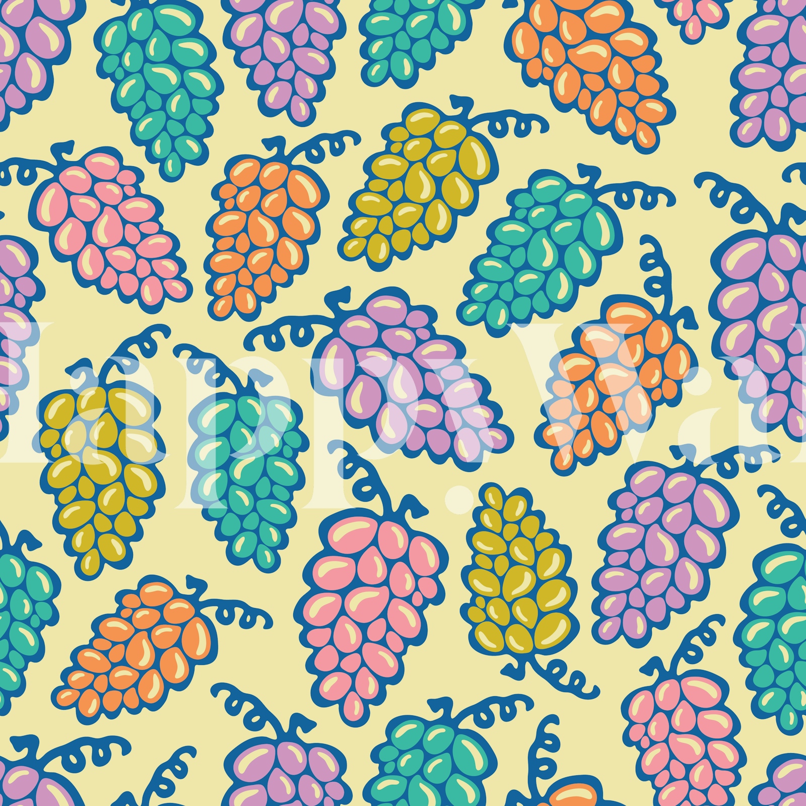 Juicy Grapes Retro Fruit Wallpaper | happywall.com