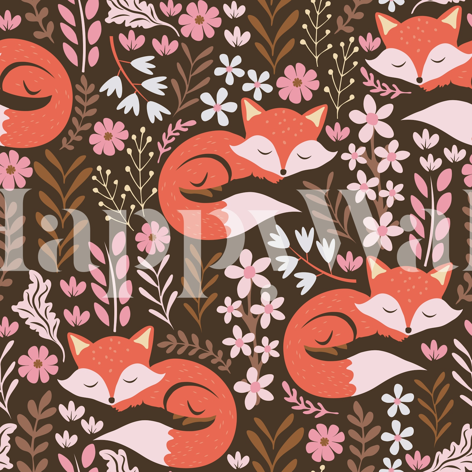 Foxes and Floral Wallpaper | happywall.com